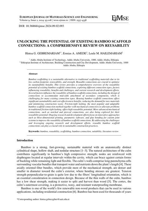 Pdf Unlocking The Potential Of Existing Bamboo Scaffold Connections A Comprehensive Review On