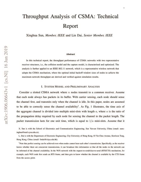 Throughput Analysis Of Csma Technical Report Deepai