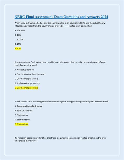 Nerc Final Assessment Exam Questions And Answers 2024 Exams Communication Docsity