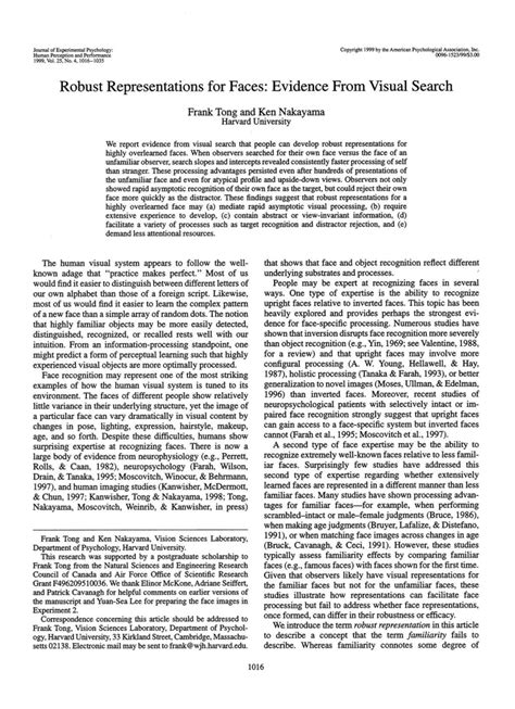 Pdf Robust Representations For Faces Evidence From Visual Search