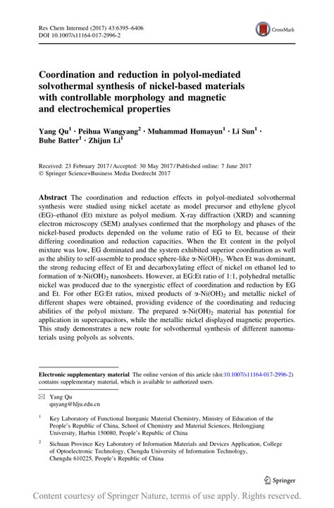 Coordination And Reduction In Polyol Mediated Solvothermal Synthesis Of