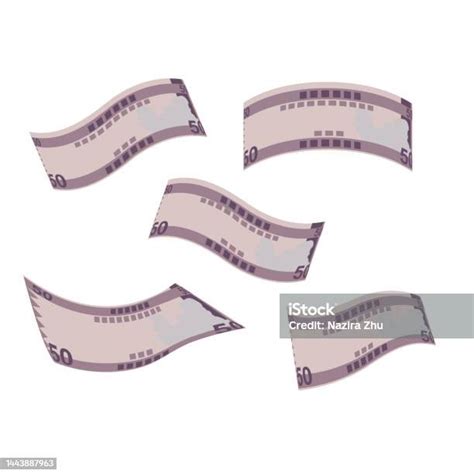 남 수단 파운드 벡터 일러스트 레이 션입니다 남수단 머니 세트 번들 지폐 떨어지는 날아 다니는 돈 50 Db 플랫 스타일 흰색