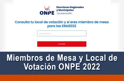 Link Oficial Consultar Local De Votación Onpe Elecciones Regionales Y