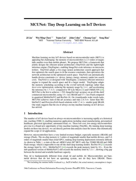 1 Mcunet Tiny Deep Learning On Iot Devices Pdf Mathematical Optimization Deep Learning