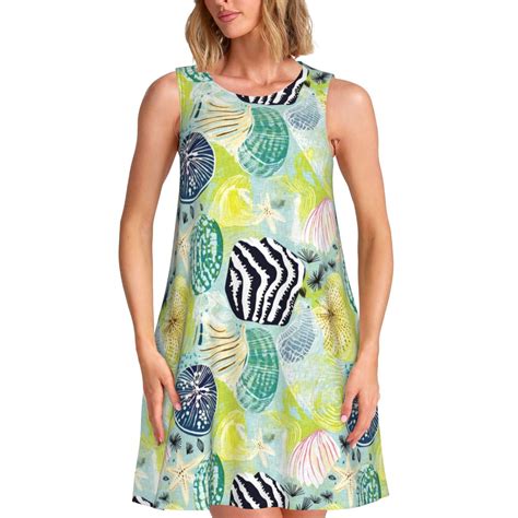 Balery Shell Clam Pattern Womens Summer Dresses Loose Sleeveless