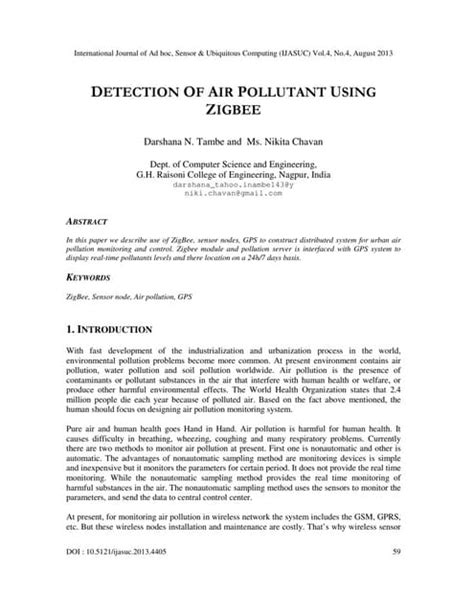 Detection Of Air Pollutant Using Zigbee Pdf