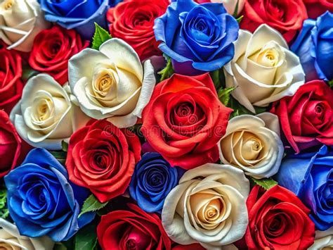 A Stunning Panoramic Display Of Red White And Blue Roses A Vibrant