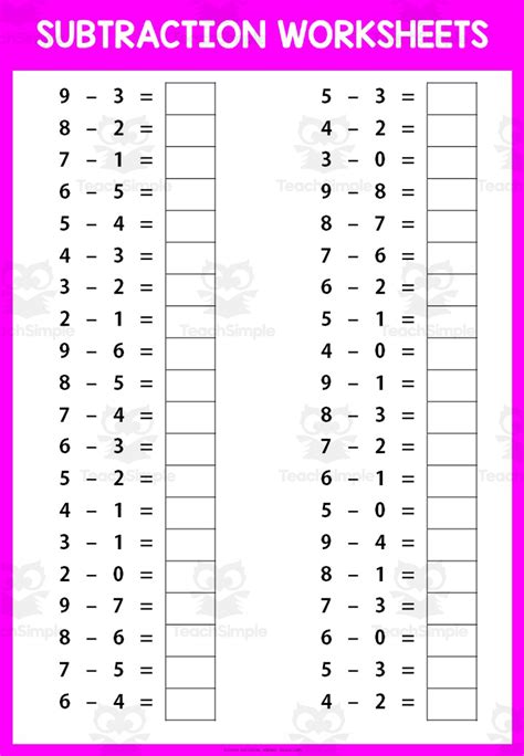 200 SUBTRACTION EXERCISES 5 Worksheets By Teach Simple