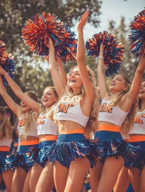Dazzling Cheerleaders Performing Perfect Routine Premium Ai Generated