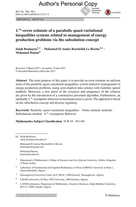 Pdf L ∞ Error Estimate Of A Parabolic Quasi Variational Inequalities Systems Related To