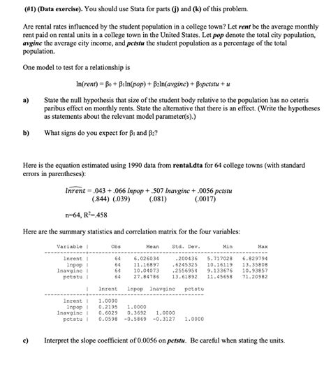 1 Data Exercise You Should Use Stata For Parts Chegg Com