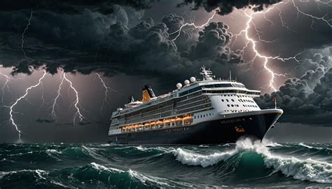 Large Luxurious Cruise Ship On A Wide Ocean In A Storm Front And