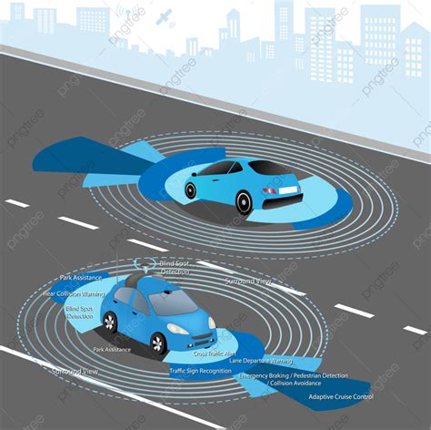 자율 주행 자동차에 사용되는 자동차 센서 사진 레이더 및 라이더 자율 주행 자동차가 있는 카메라 데이터 전기 같은 지능형 자치구 Png 일러스트 및 벡터 에 대한