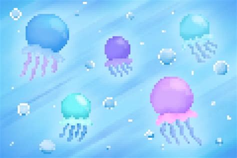 해파리 픽셀 아트 그림 배경 프리미엄 벡터