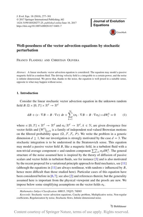 Well Posedness Of The Vector Advection Equations By Stochastic Perturbation Request Pdf