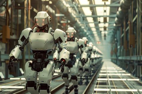 Premium Photo Industrial Robots Working In Unison On A Productio