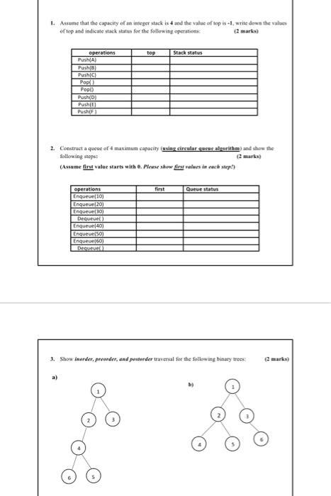 solved 1 assume that the capacity of an integer stack is 4