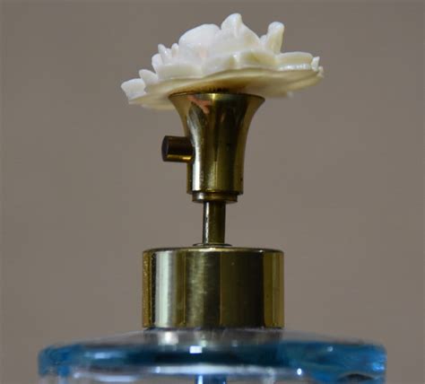 1950s Irice Pump Perfume Bottle Teal Blue Crackle Glass Wlucite Rose
