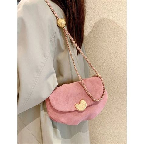 올해 인기 유니크 큐티 벨벳 유럽스타일 가을겨울 핑크 플리츠 클라우드백 귀여운 스웨이드 체인 미니 크로스백 하트백 에이블리