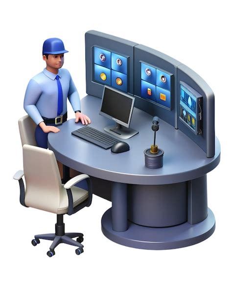 Photo Realistic Security Guard Using Glossy Surveillance System In Modern Control Room