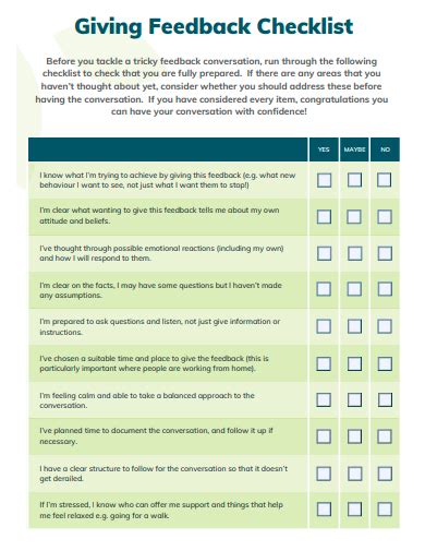 Free 25 Feedback Checklist Samples In Pdf Ms Word