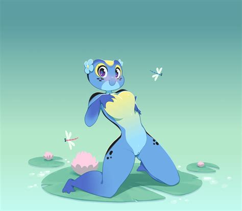 Rule 34 Amphibian Anthro Arthropod Black Eyes Black Markings Blue Background Blue Body Blue