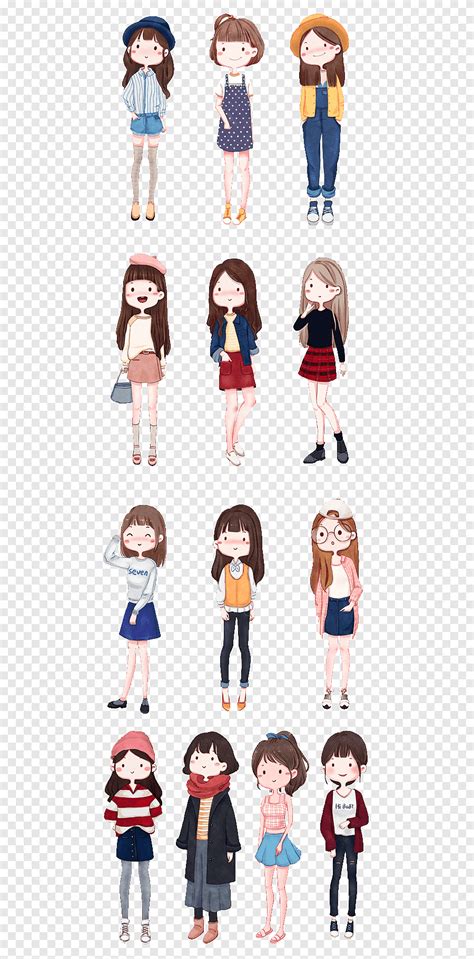 무료 다운로드 소녀 만화 일러스트 레이 션 귀여운 만화 손으로 그린 소녀 컬렉션 소녀 패션 일러스트 수채화 그림 만화 캐릭터 Png Pngegg