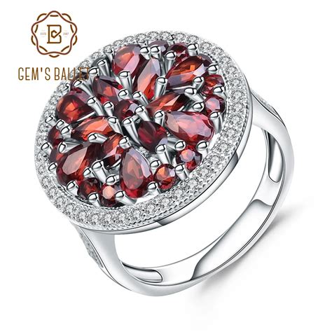 Gems Ballet 3 88ct круглый натуральный красный гранат драгоценный камень кольцо 925 пробы