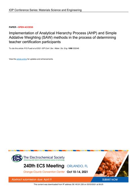 Pdf Implementation Of Analytical Hierarchy Process Ahp And Simple Addative Weighting Saw