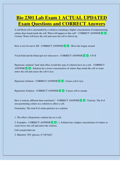 Bio 2301 Lab Exam 1 Actual Updated Exam Questions And Correct Answers Bio 2301 Stuvia Us
