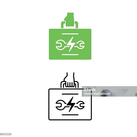 전기 자동차 기술자 지원 아이콘입니다 기술자의 손 도구 가방을 들고입니다 에코 친화적인 자동차 또는 전기 자동차 컨셉입니다