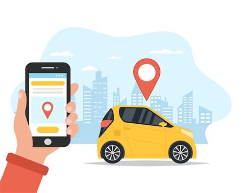 모바일 애플리케이션 벡터 그림을 통해 택시 호출 프리미엄 벡터