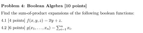 Solved Problem Boolean Algebra Points Find The Chegg Com