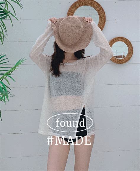 파운드 Made 비키니 커버업 여리여리 여름 시스루 루즈핏 트임 티셔츠