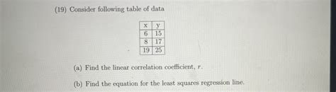 Solved 19 Consider Following Table Of Data A Find The