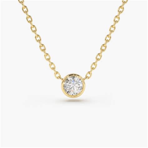 Diamond Solitaire Necklace 050 100 Ctw 14k Gold Bezel Setting