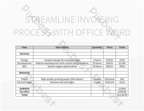 Streamline Invoicing Process With Office Word Excel Template Free Download Pikbest