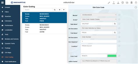 Set Color Coding For Work Orders