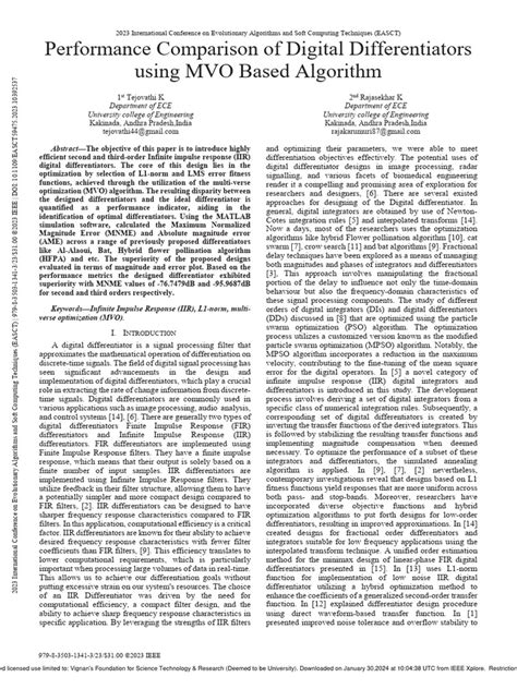 performance comparison of digital differentiators using mvo based