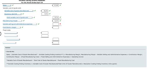 Solved Variable Costing Income Statement On April 30 The
