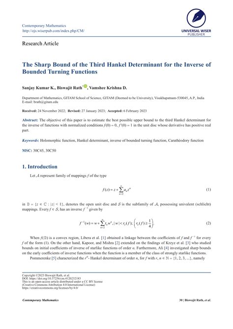 Pdf The Sharp Bound Of The Third Hankel Determinant For The Inverse
