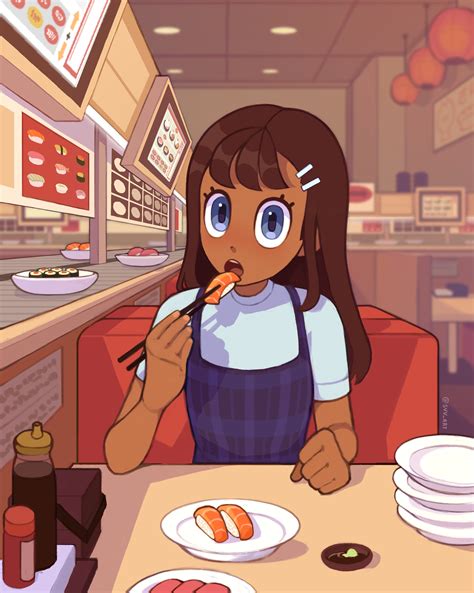 Safebooru 1girl Absurdres Bangs Blue Eyes Brown Hair Conveyor Belt