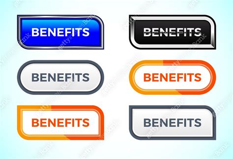 Benefits Button Set Of Different Shapes And Colors Suitable For Mobile App And Website Ui