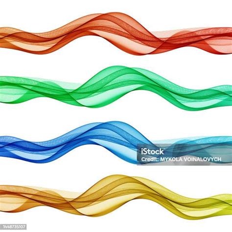 수평 파도의 집합입니다 추상 빨간색 파란색 녹색 노란색 투명 한 물결 배경 Generic에 대한 스톡 벡터 아트 및 기타 이미지