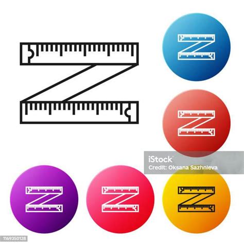 흰색 배경에 격리 된 검은 선 테이프 측정 아이콘입니다 측정 테이프 아이콘 다채로운 원 버튼을 설정합니다 벡터 일러스트레이션 0명에 대한 스톡 벡터 아트 및 기타 이미지