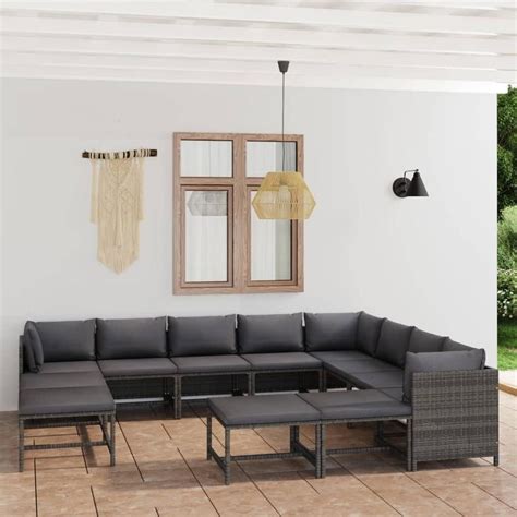 12 Piece Garden Lounge Set With Cushions Poly Rattan Grey Vidaxl Big W