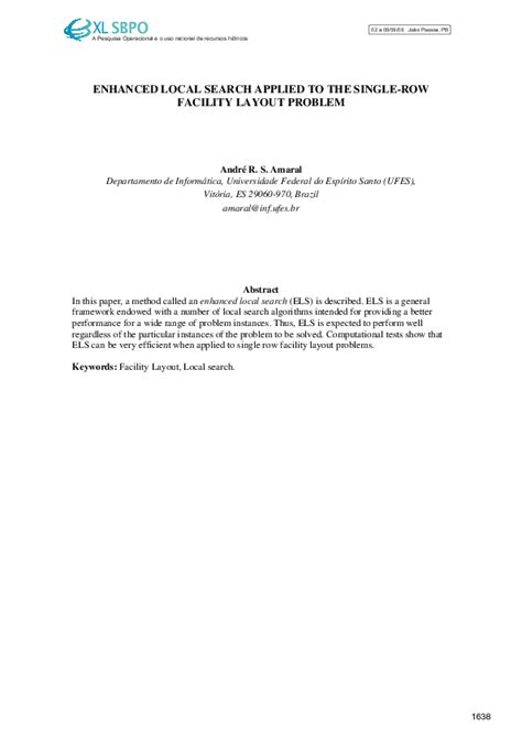 Pdf Enhanced Local Search Applied To The Single Row Facility Layout