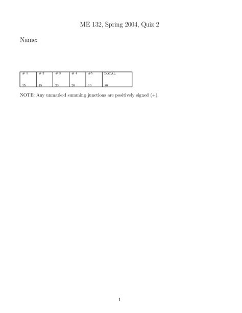 Quiz 2 Problems Dynamic Systems And Feedback Mec Eng 132 Docsity