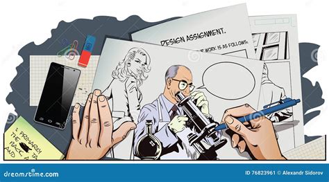 People In Retro Style Scientist With Microscope Stock Vector Illustration Of Care