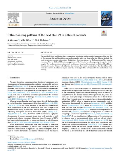 Diffraction Ring Patterns Of The Acid Blue 29 In Different Solvents